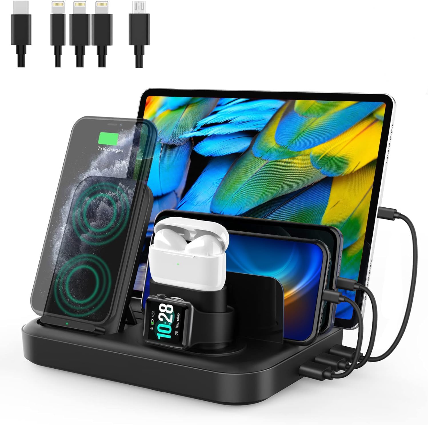 6 in 1 Wireless Charging Station for Multiple Devices, Wireless ...