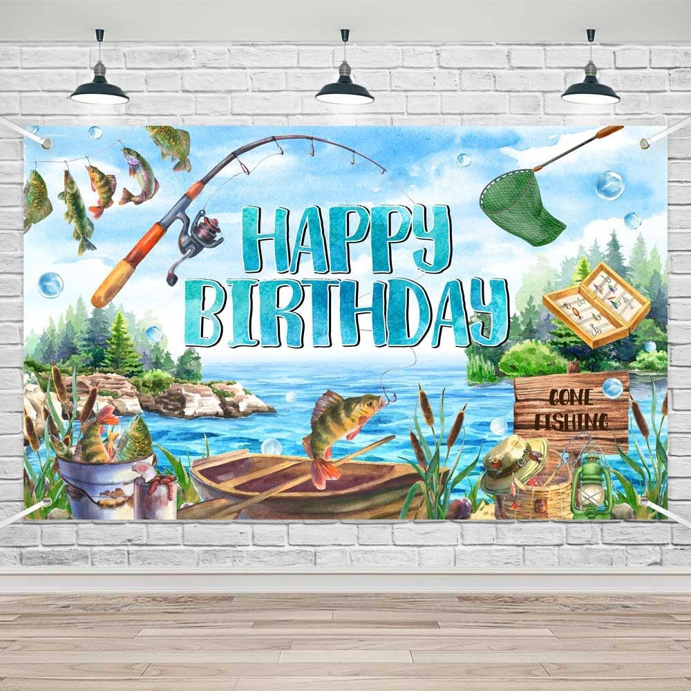 Amazon.com : Avezano Gone Fishing Backdrop Wooden Wall Fishing Theme ...