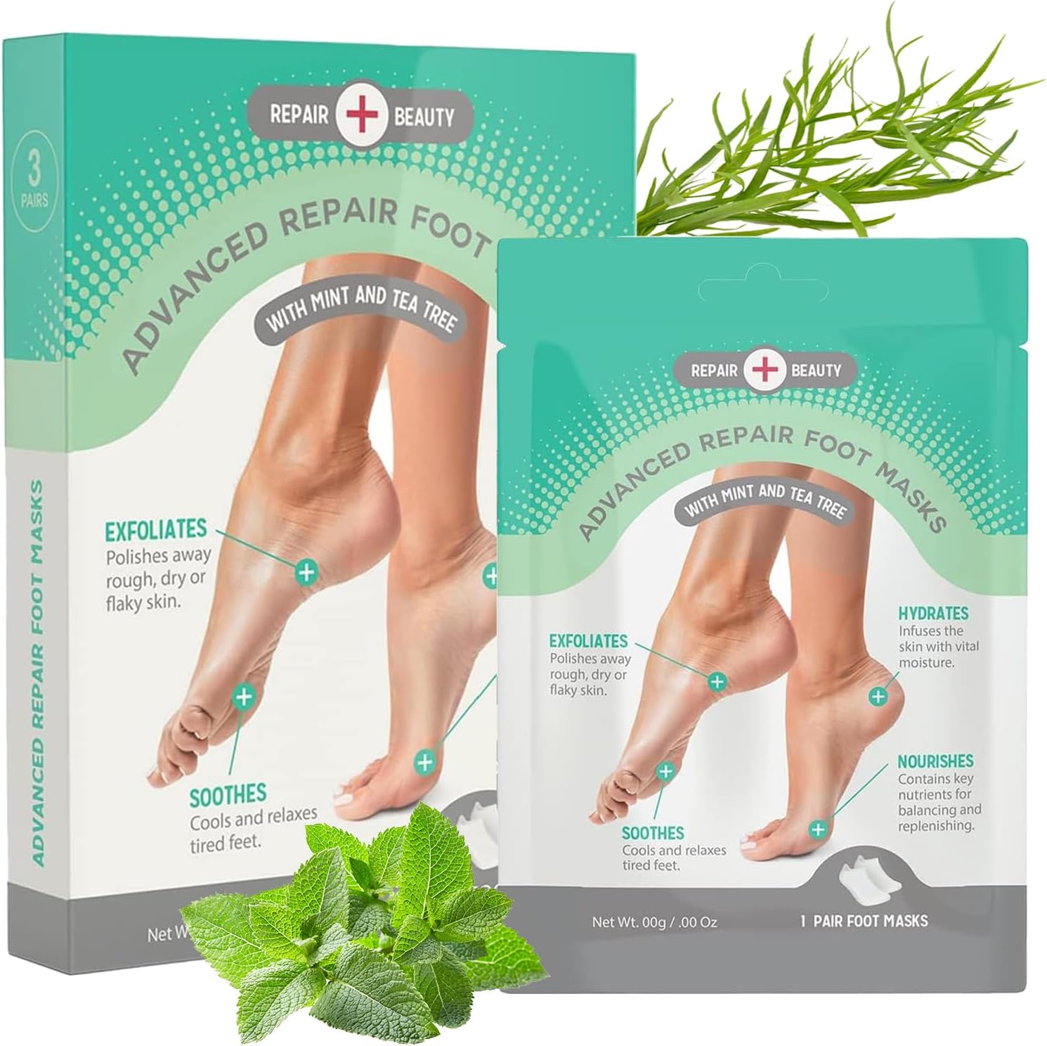 Amazon.com: Repair Beauty Mint and Tea Tree Foot Masks Moisturizing ...