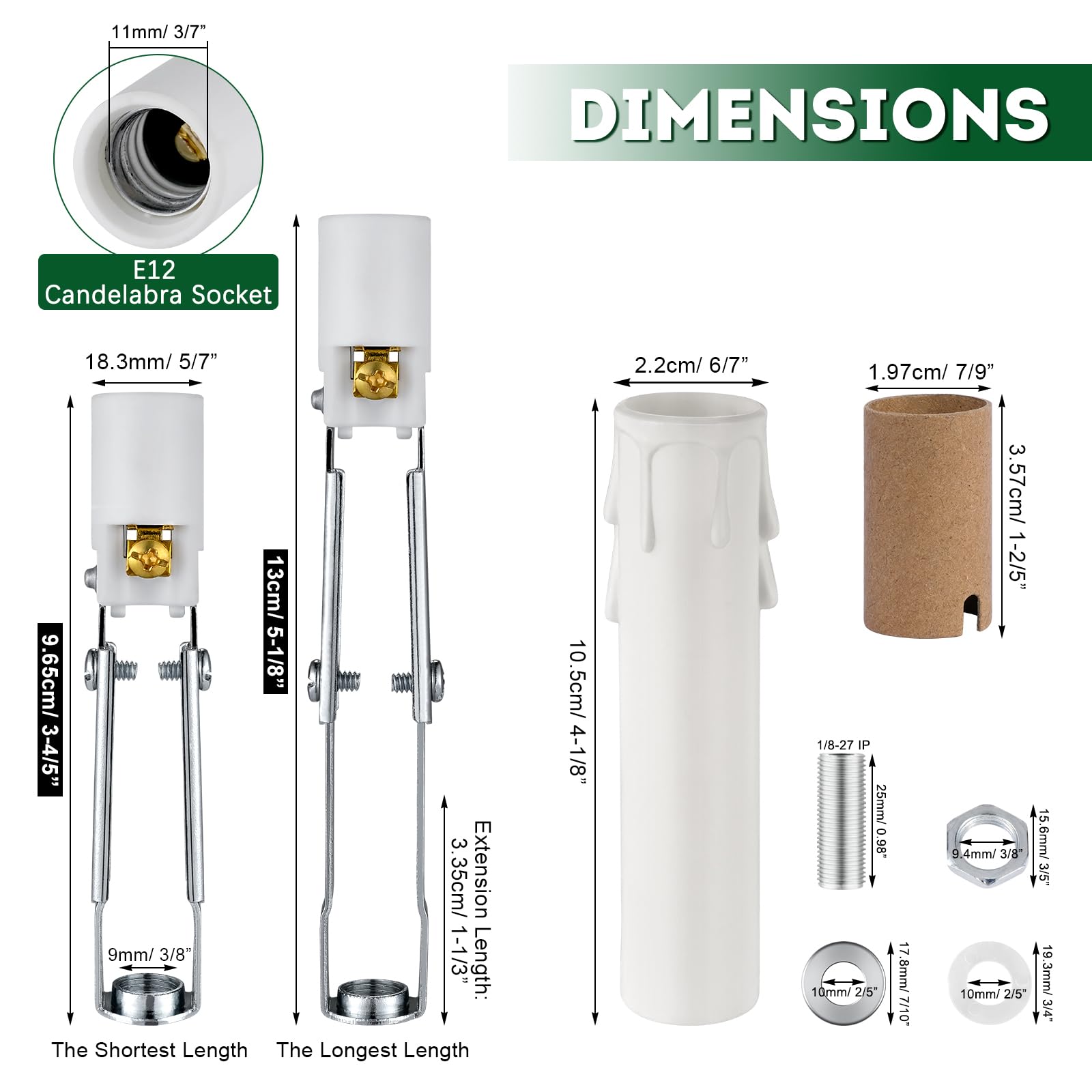 Snapklik.com : Candelabra E12 Light Socket,Length Adjustable Ceramic ...