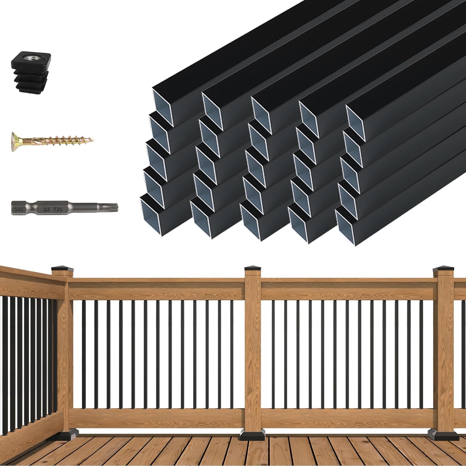 Muzata 25Pack 36" Aluminum Deck Balusters Square Black Deck Railing ...