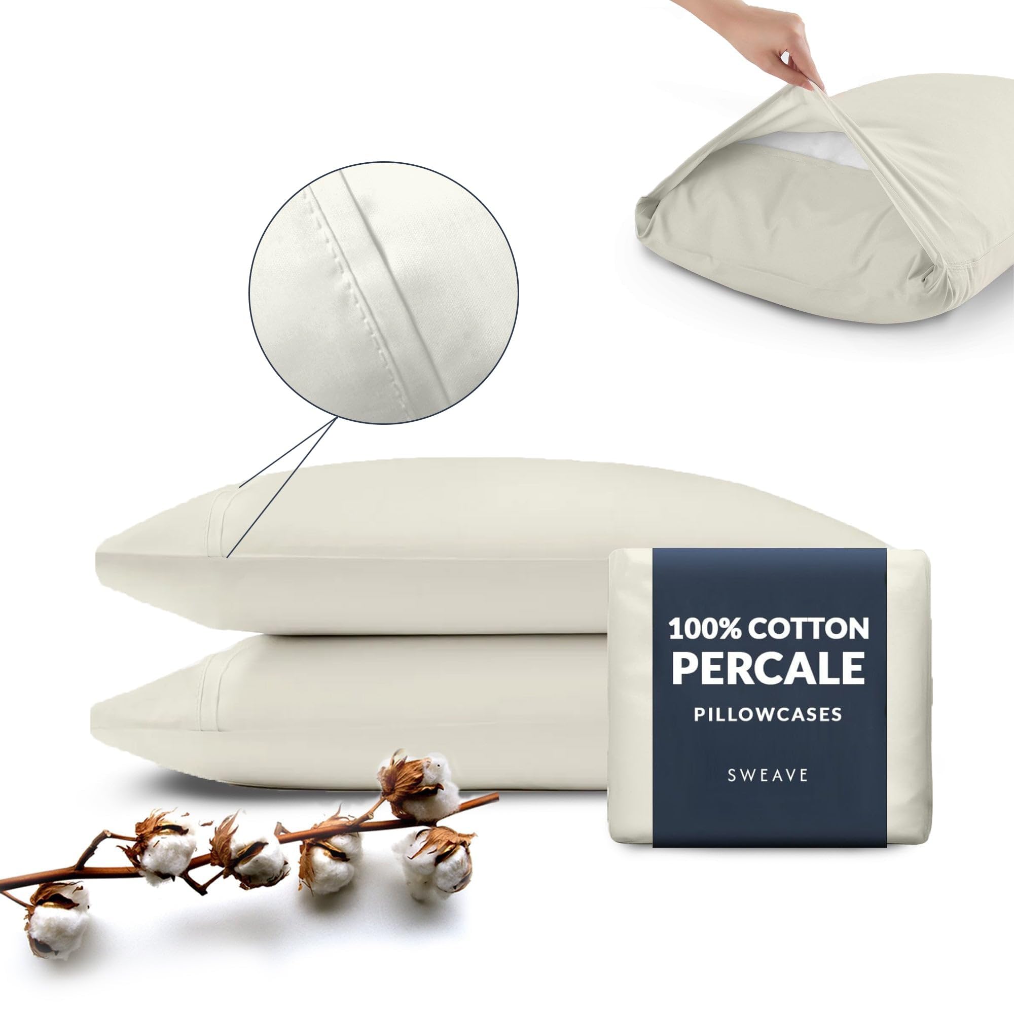 Amazon.com: Percale Pillow Cases Standard Size - 100% Cotton Percale ...