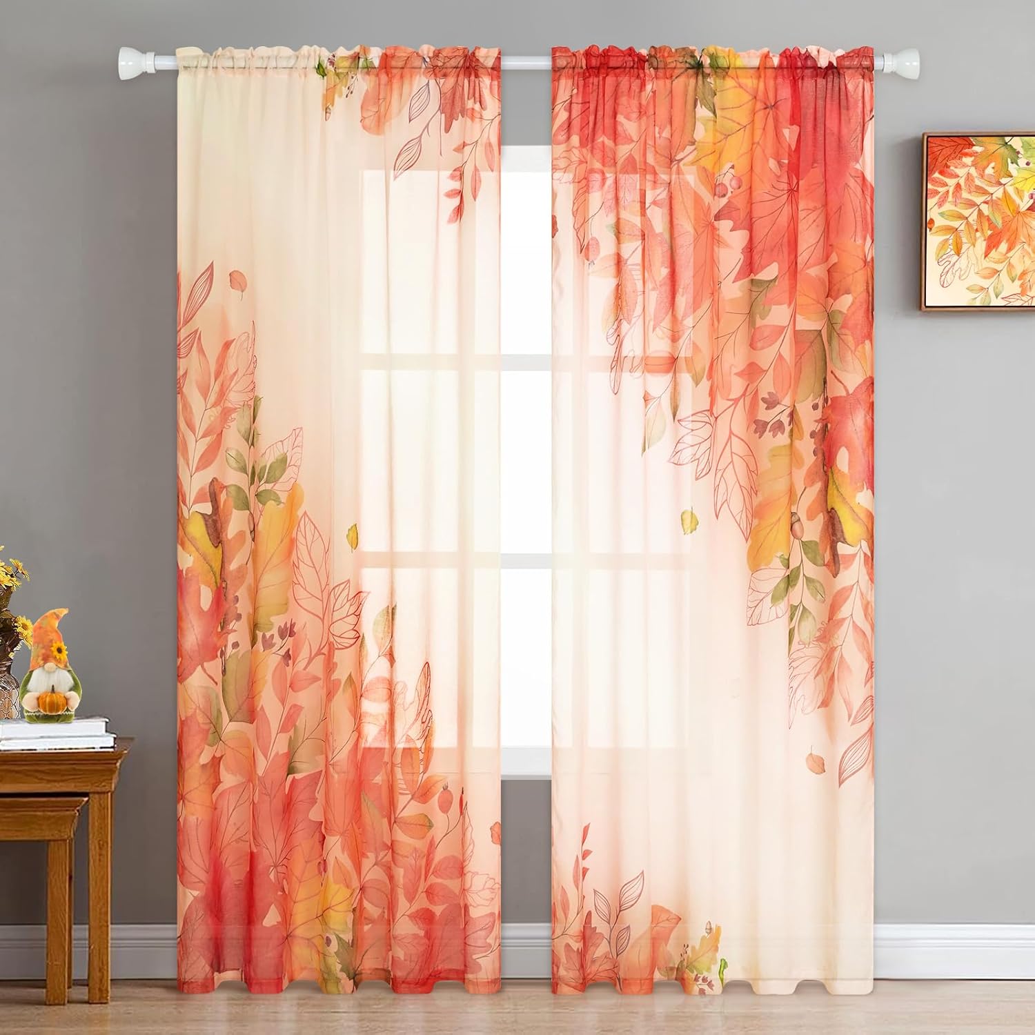 Amazon.com: BLEUM CADE Fall Sheer Maple Leaves Curtains - 84 Inch Long ...