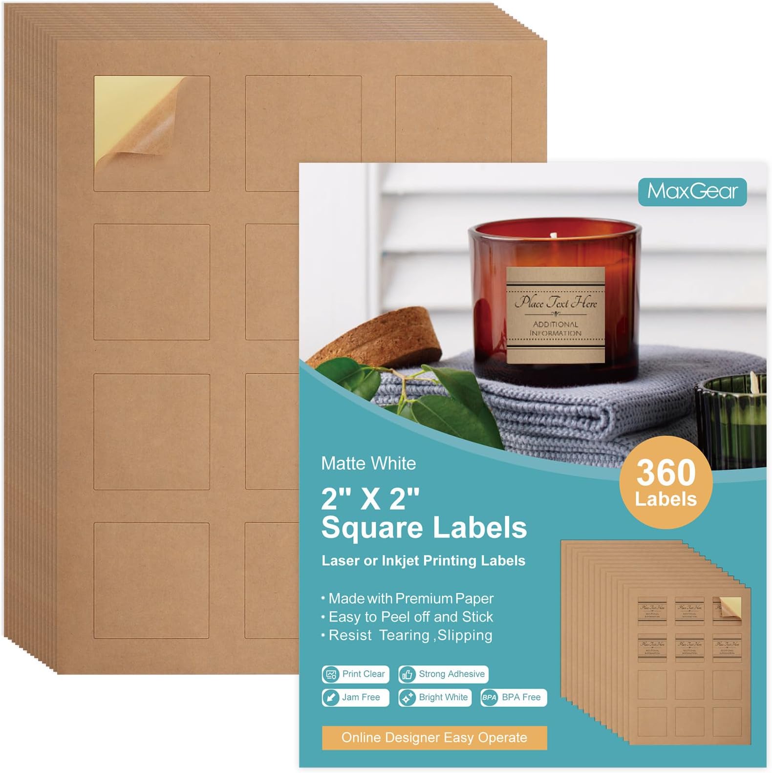 Amazon.com : 1 x 2 5/8 inch Rectangle Stickers Kraft Labels Printable ...