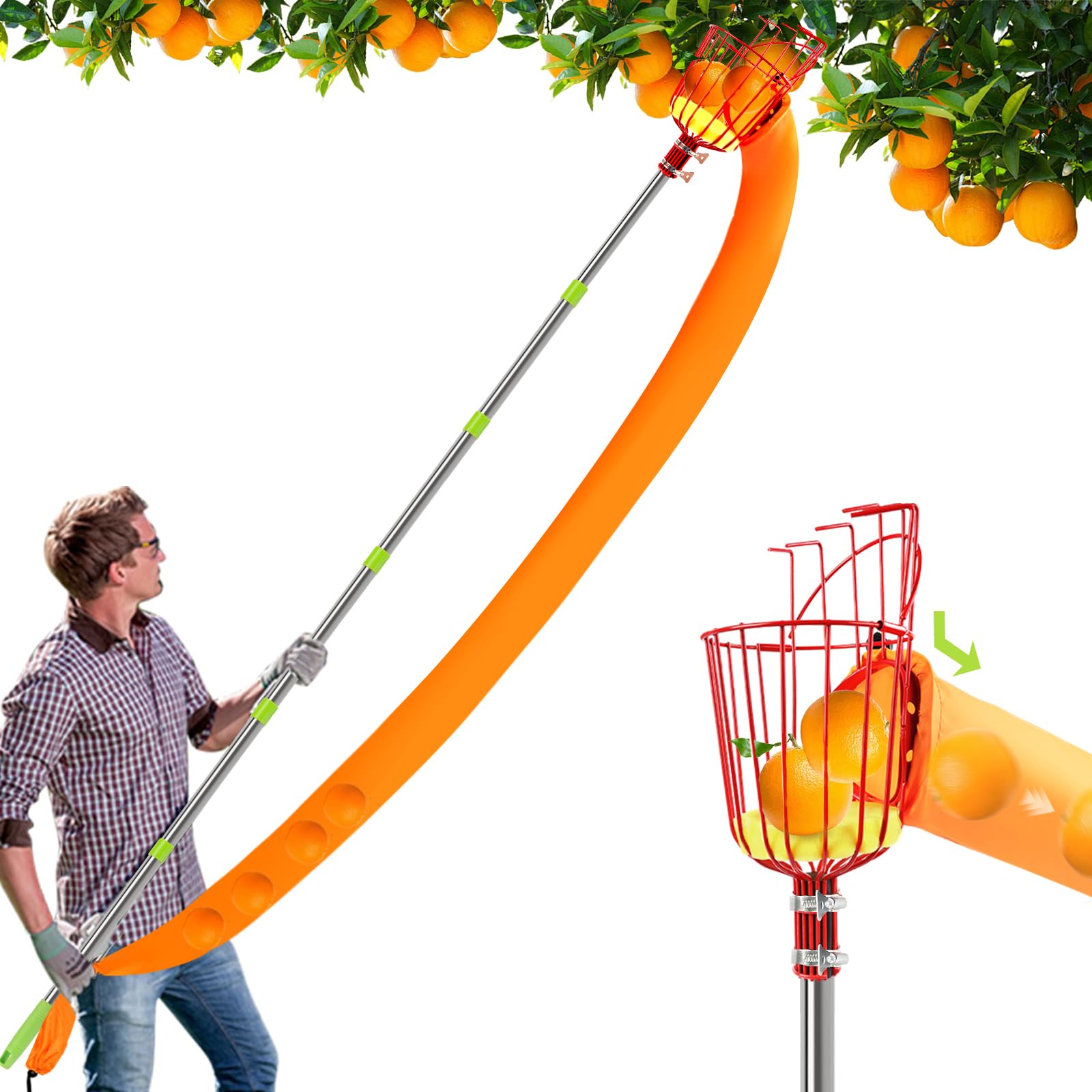 Amazon.com : UQM 10.5FT Fruit Picker Pole with Basket Harvest Bag, 40 ...