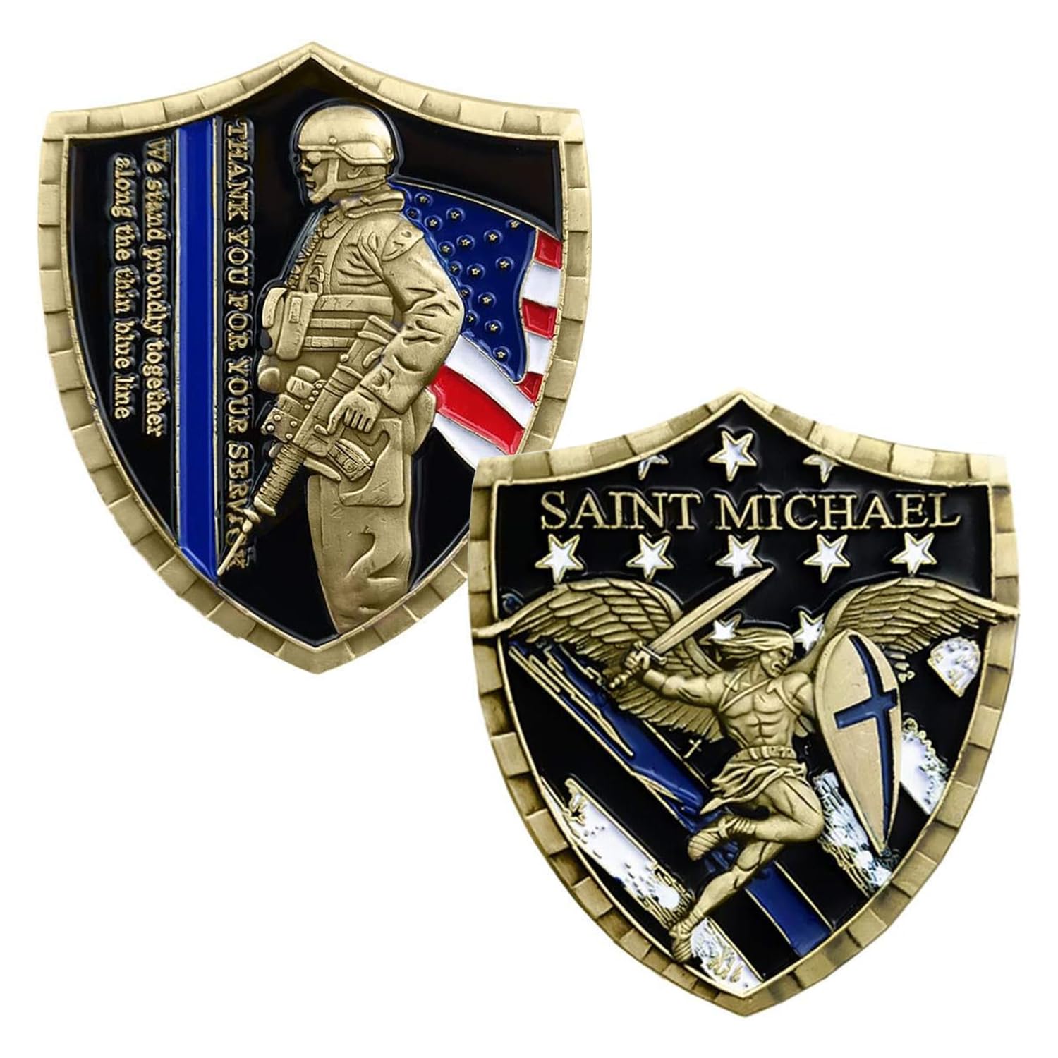 Amazon.com: St. Michael Law Enforcement Challenge Coin Thin Blue Line ...