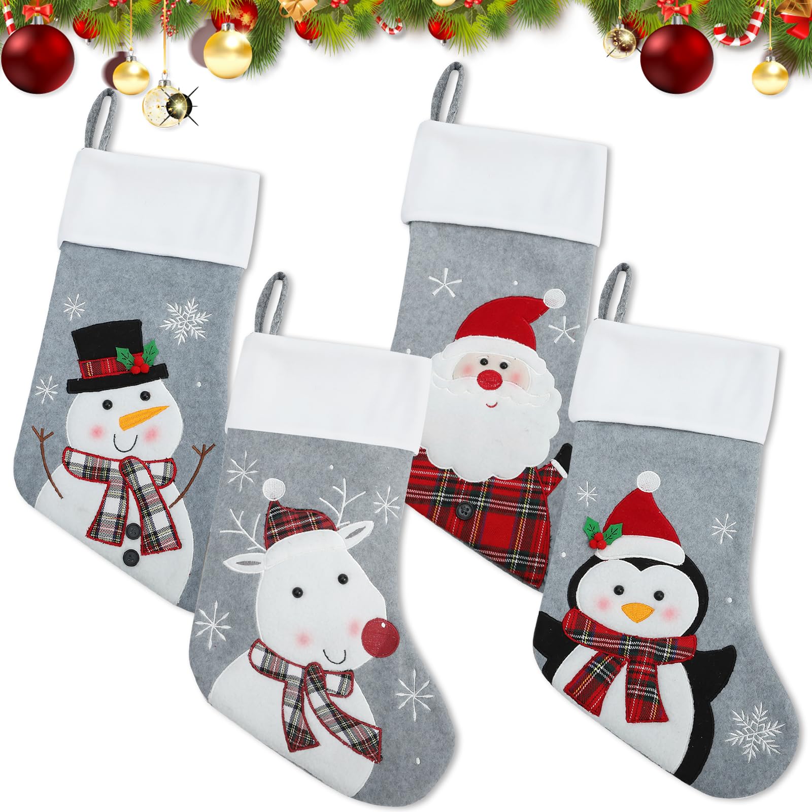 Amazon.com: Threetols 4pcs Christmas Stockings Set, Large Gray Velvet ...