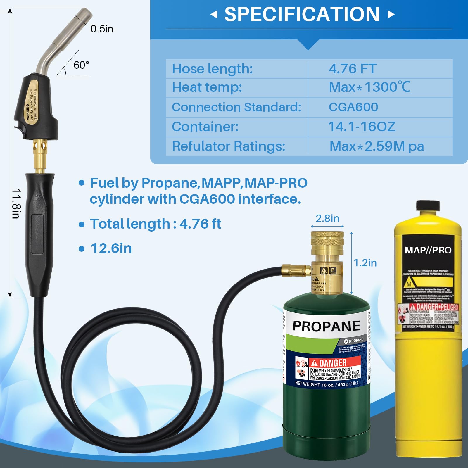 Snapklik.com : Propane Torch Head, 3.6ft Hose, Black, Copper, TORCH ...