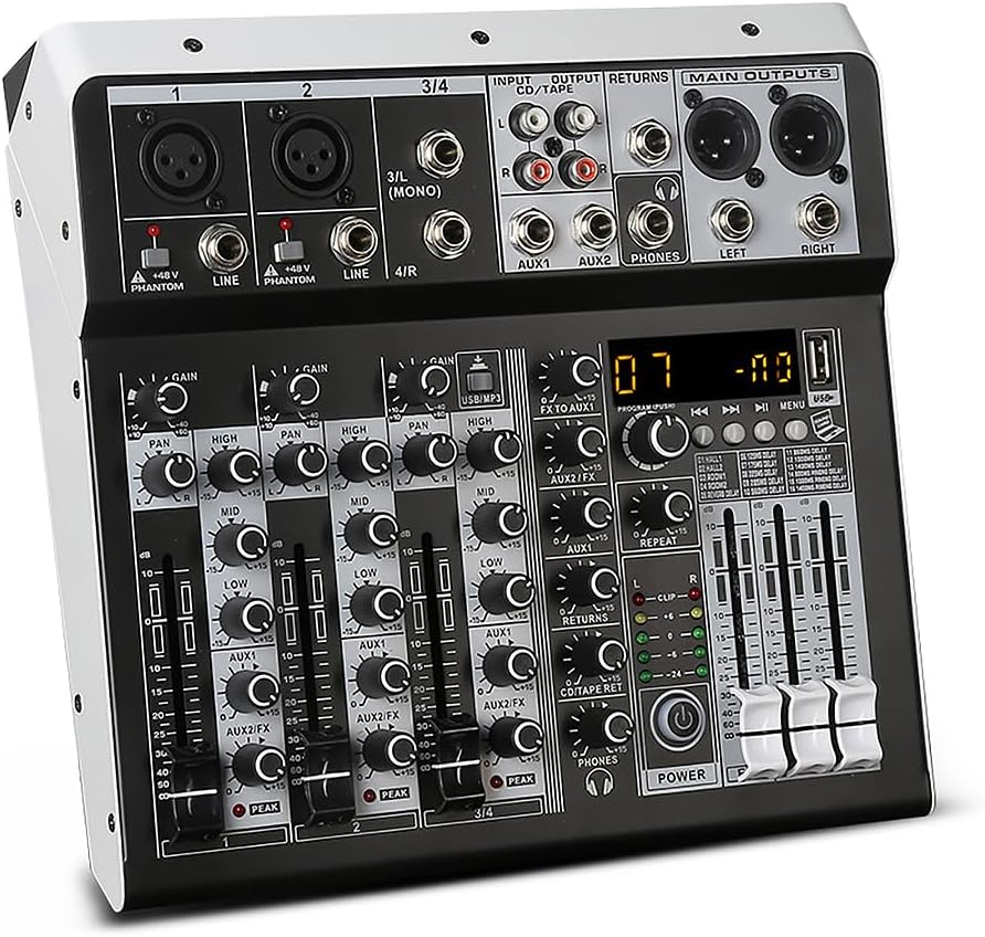 Exrp 4 Channel Audio Interfacer DJ Mixer Sound Board 16-Bit DSP Effect ...