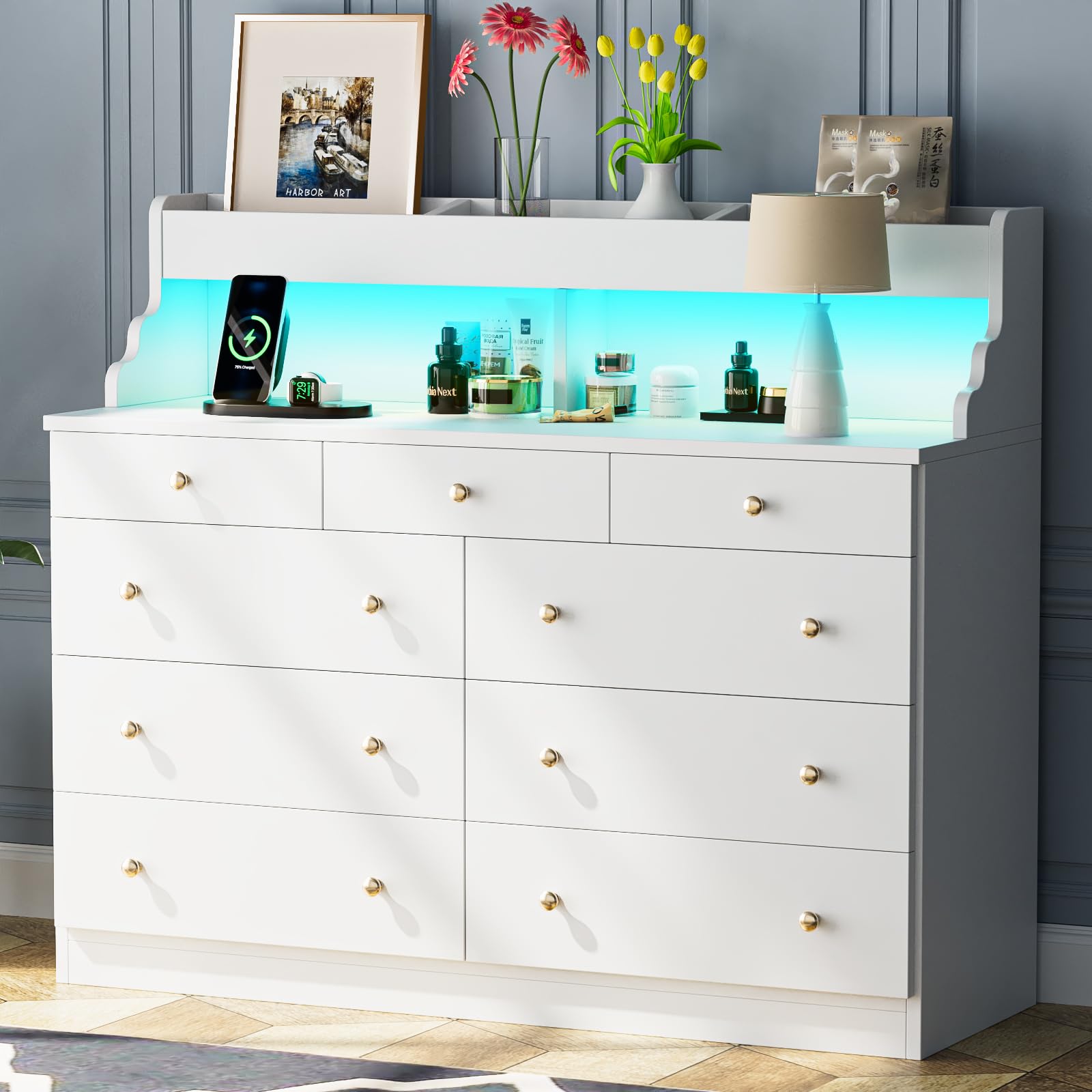 Amazon.com: Yeyawomy 9 Drawers Dresser with LED Light, Dresser for ...