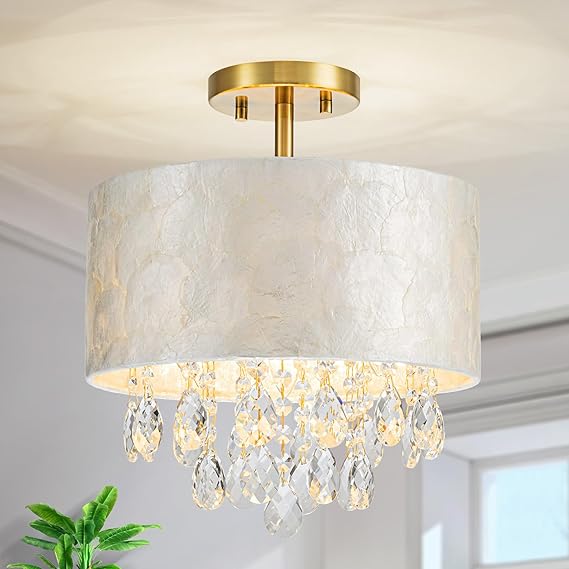 LumFurn 3-Lights Capiz Shell Crystal Ceiling Light, Coastal Design ...