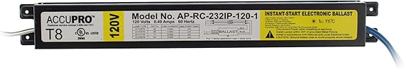 Accupro AP-RC-232IP-120-1 Electronic Fluorescent Ballast, 2-Lamp, T8 ...