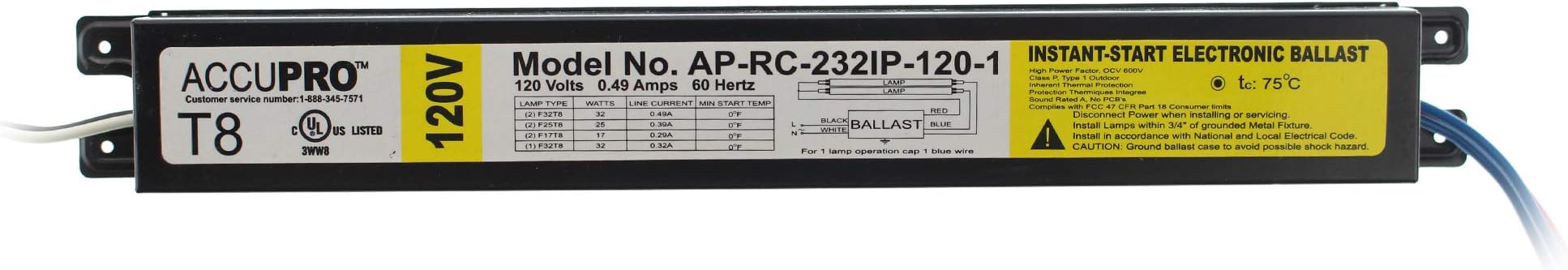 Accupro AP-RC-232IP-120-1 Electronic Fluorescent Ballast, 2-Lamp, T8 ...