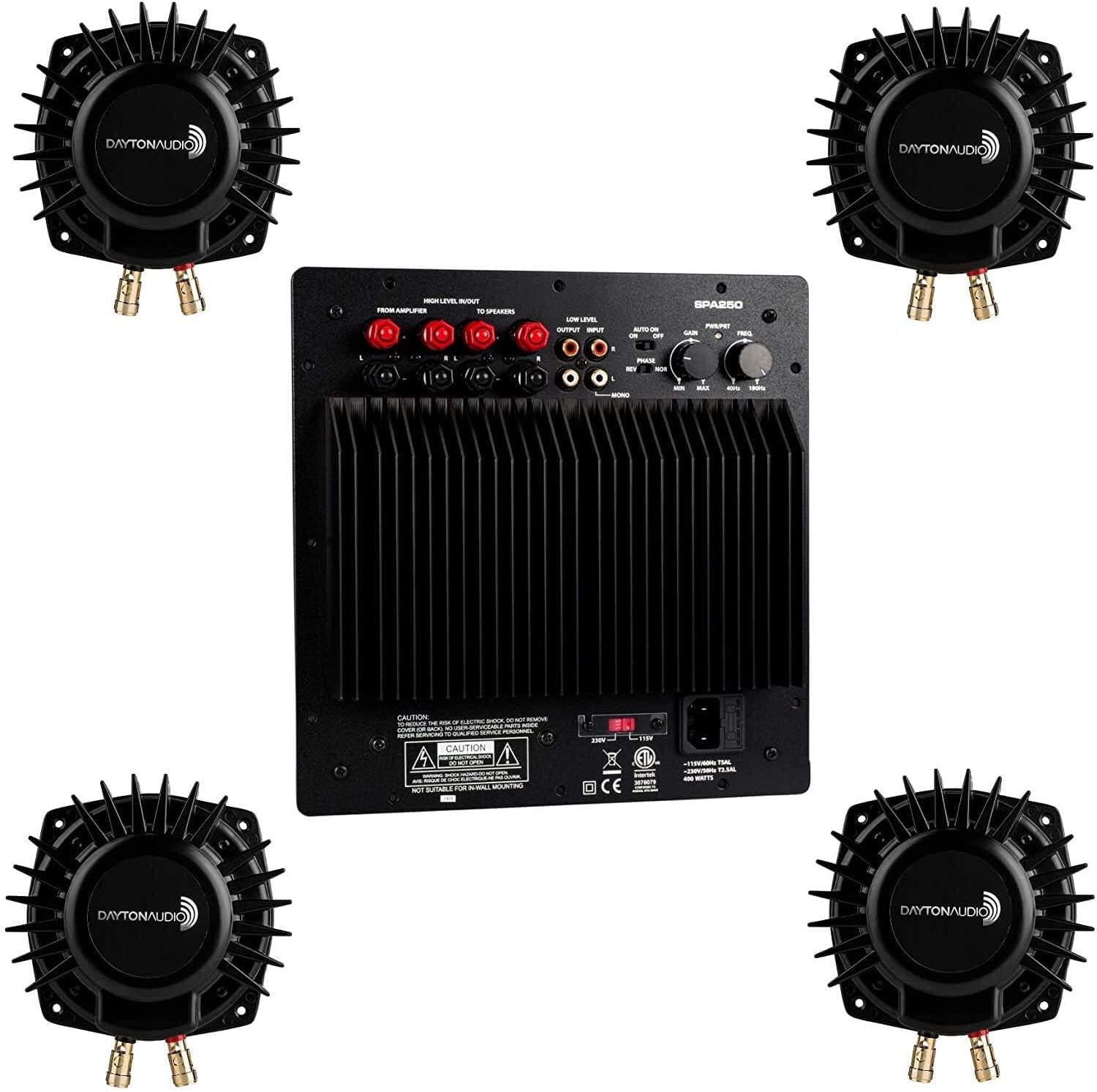4 Dayton Audio BST-1 Pro Tactile Bass Shakers with Dayton Audio SPA250 ...