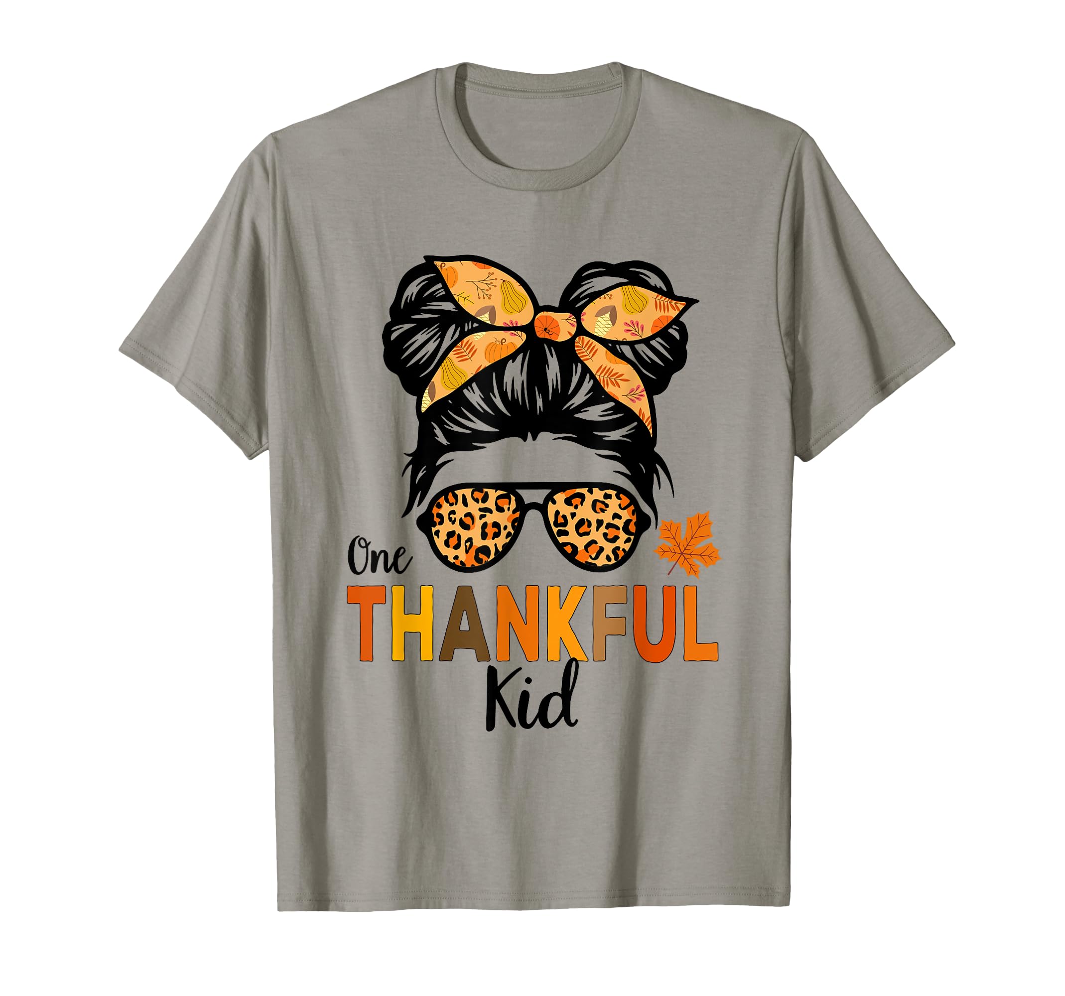 Amazon.com: Thanksgiving Shirts for Girls One Thankful Kid Messy Bun T ...