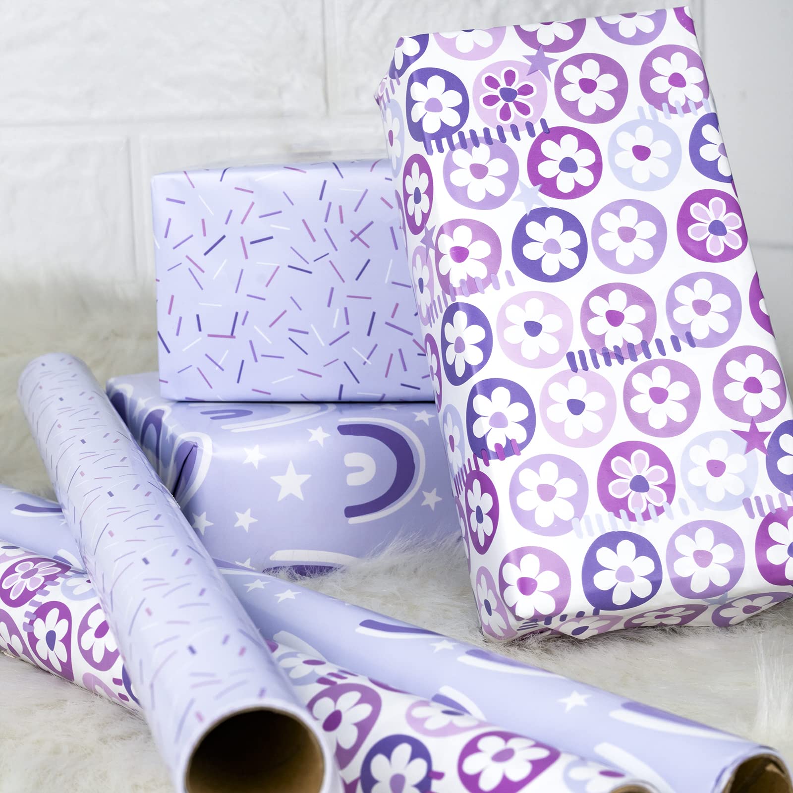 Snapklik.com : LeZakaa Purple Gift Wrapping Paper, Flower Ball/Colorful ...
