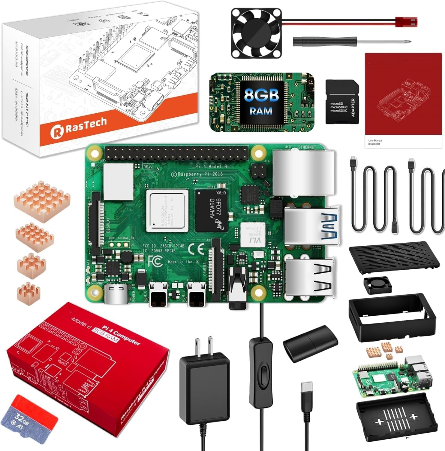 Amazon.com: RasTech 8GB Kit for Raspberry Pi 4 Starter Kit with Pi4 8GB ...