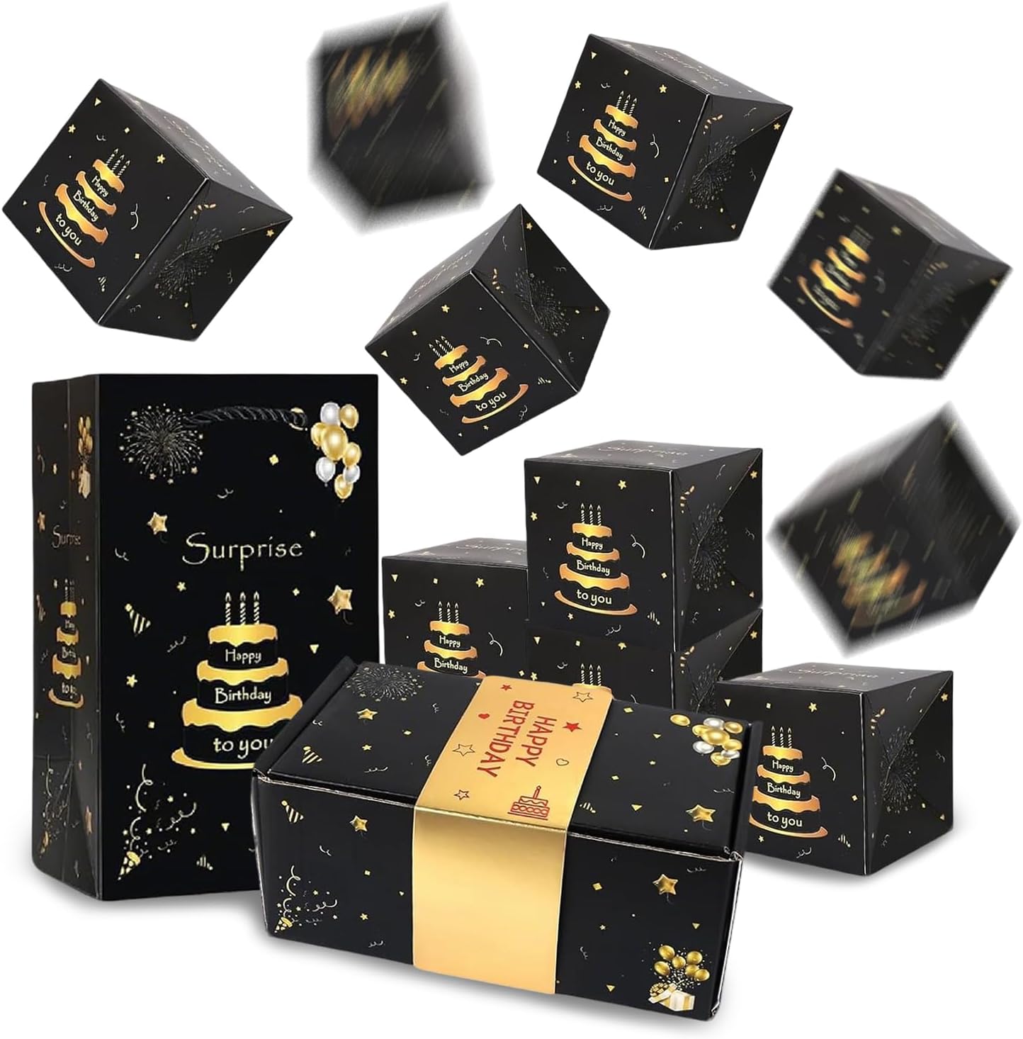 Birthday Surprise Money Explosion Box,Black Gold Pop up Money Box ...