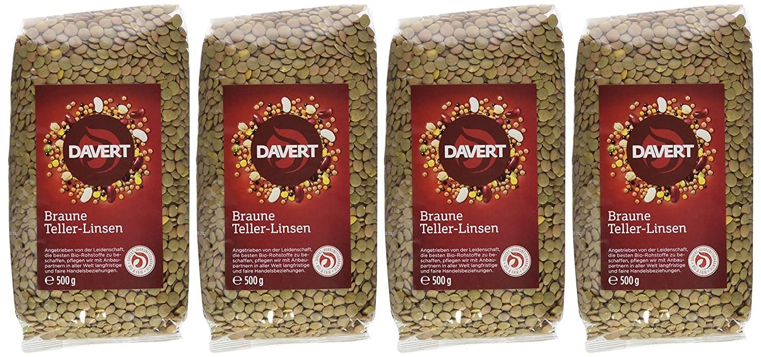 Davert Braune Teller-Linsen, 4er Pack (4 x 500 g) - Bio : Amazon.de ...