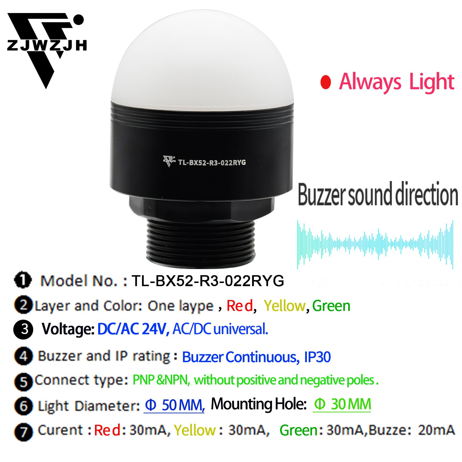 Snapklik.com : 24V LED Industrial Warning Lights, 3 Colors 1 Layer ...