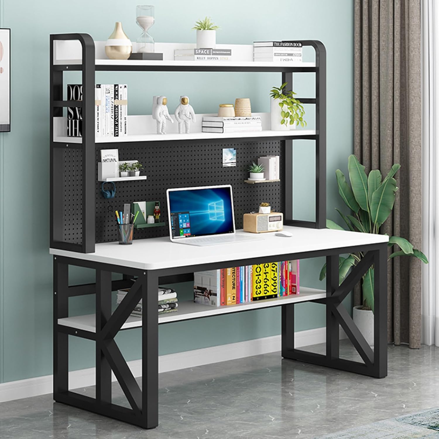 Modern Student Computer Desk with Storage Compartments Pegboard and ...