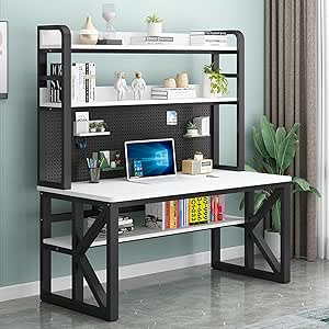 Amazon.com: FAANAS Computer Desk with Storage Shelves & Pegboard Modern ...