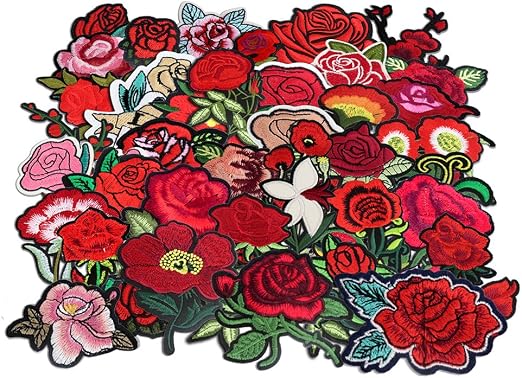 Amazon.com: 24pcs Rose Flower Embroidered Fabric Iron On or Sew On ...