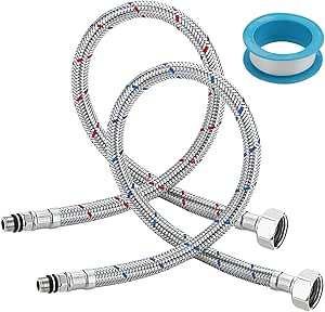 2 x Connection Hose Fitting G3/8 x M10, Bathroom Tap Hose Extension 80 ...