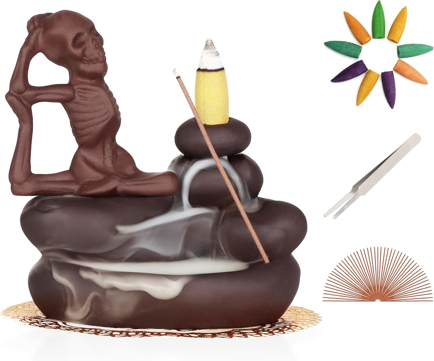 REAWOW Ceramic Backflow Incense Burner Holder Waterfall Backflow ...