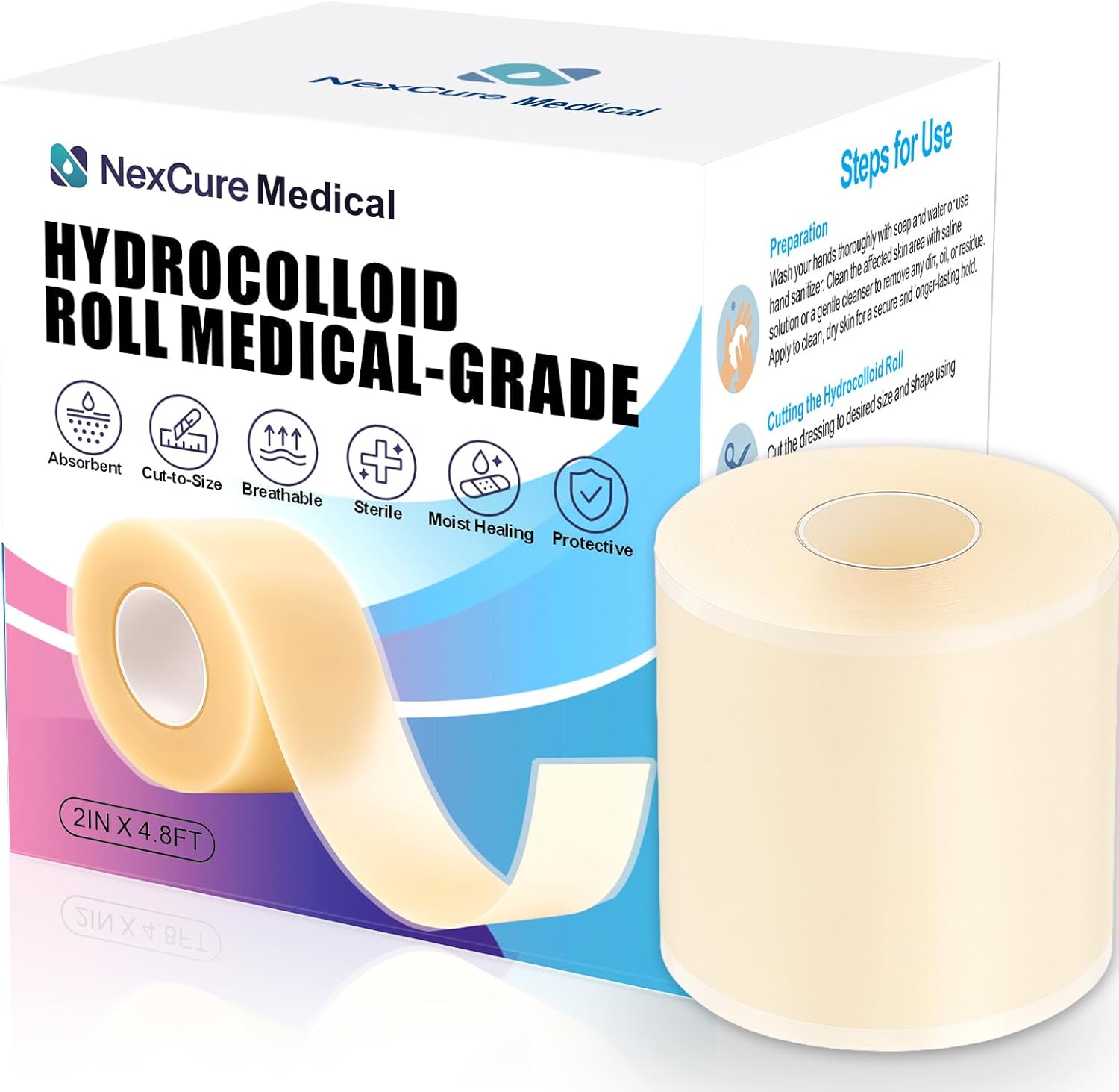 Amazon.com: Hydrocolloid Bandages 2in × 4.8ft Hydrocolloid Roll ...