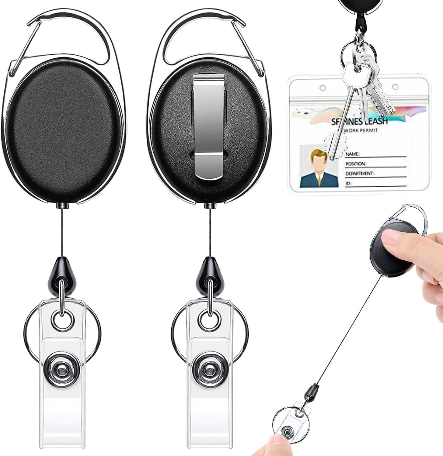 Retractable Keyring,2 Pcs Badge Reel Retractable Lanyard Badge Holder ...