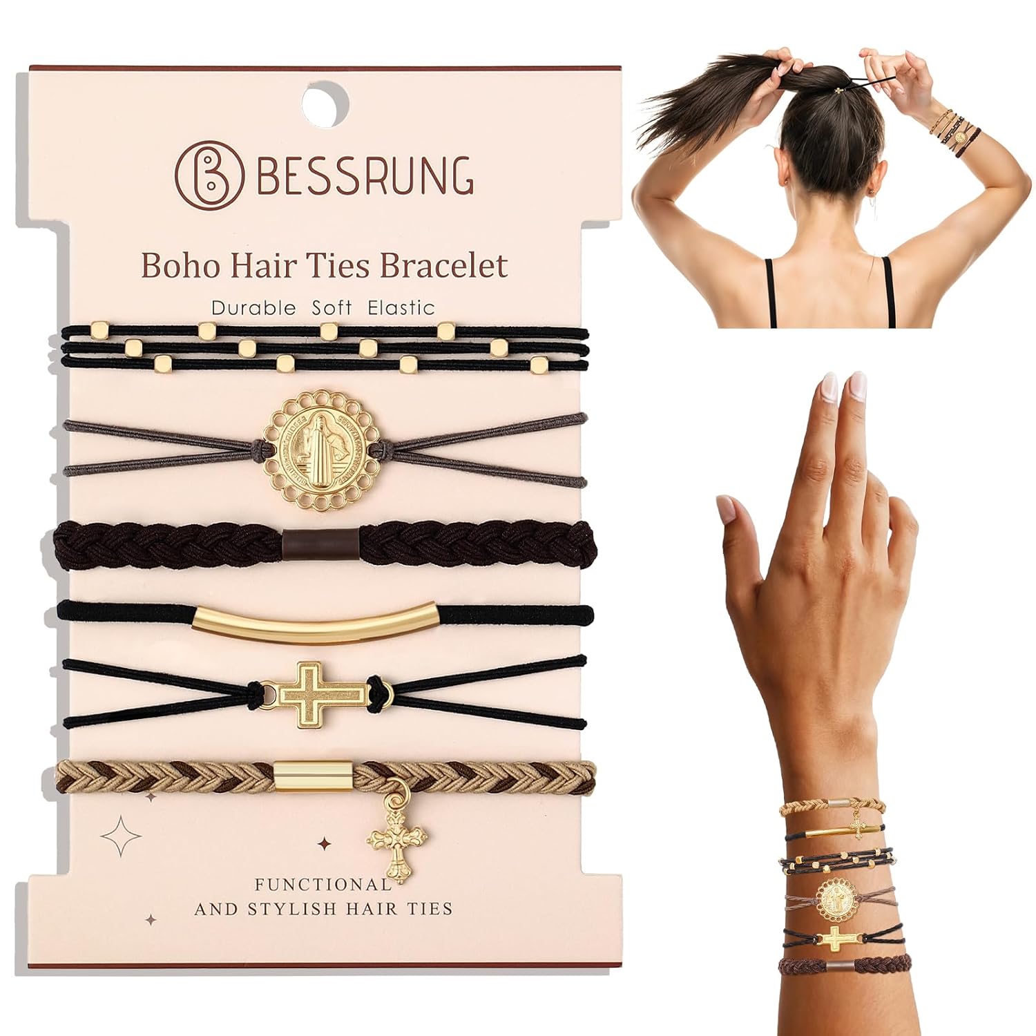 Amazon.com : 6 Pcs Boho Hair Tie Bracelets for Women, Christian Faith ...