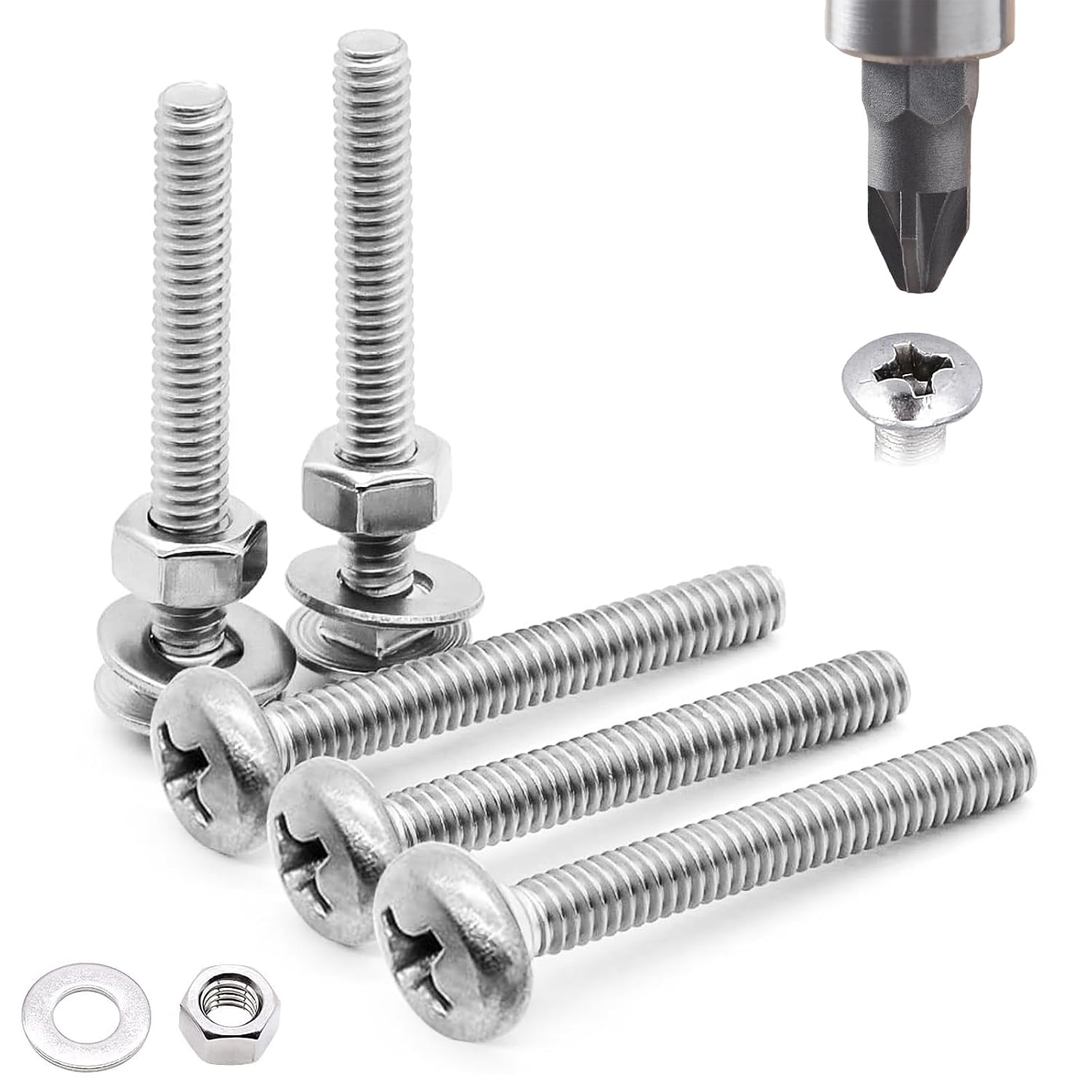 5pcs Round Head Screws Nuts Flat Washers Assortment Kit, M4 x 60mm ...