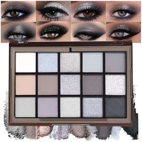 Amazon.com : SUAKE 15 Colors Black Gray Silver Matte Shimmer Eyeshadow ...