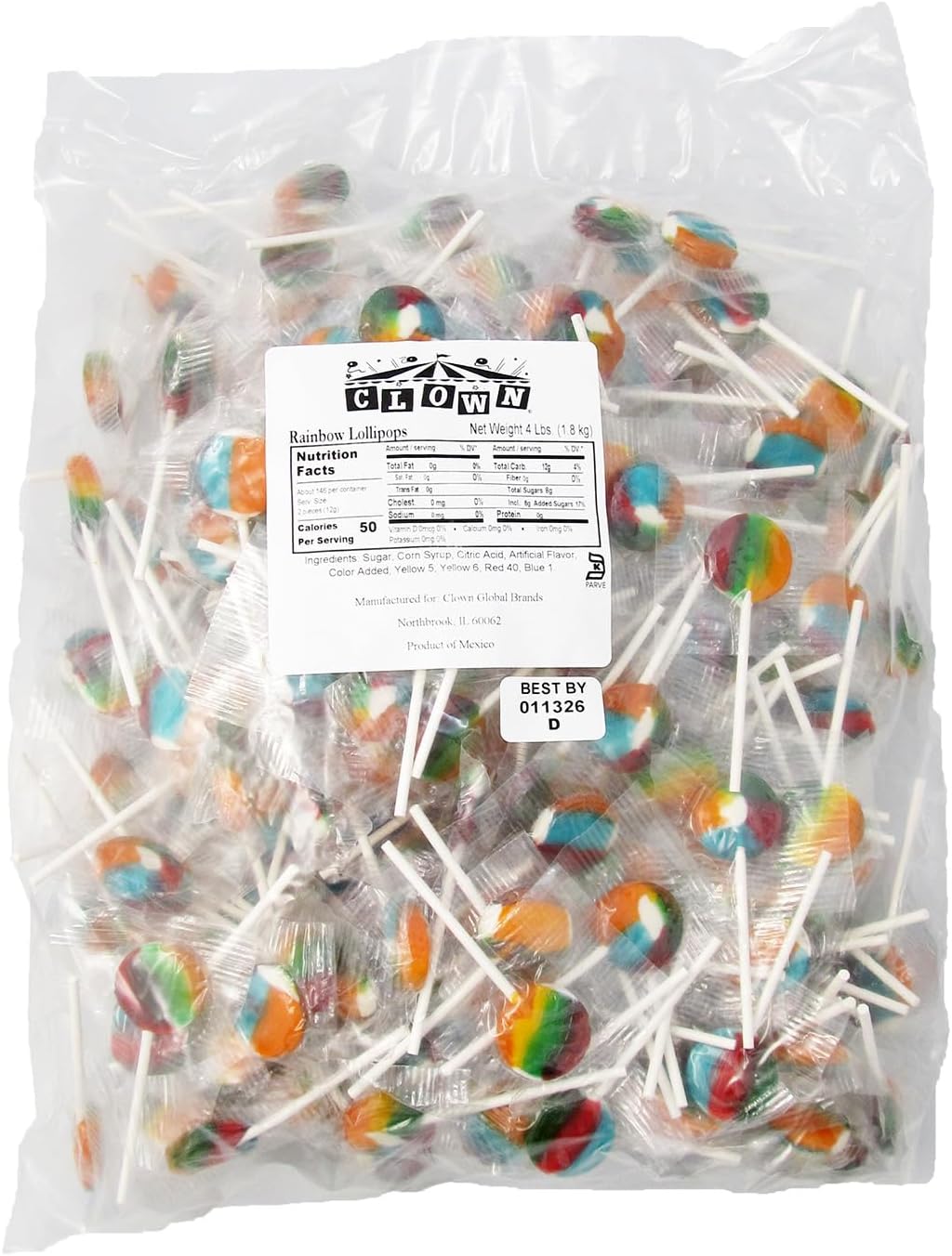 Amazon.com : Clown Global Brands Rainbow Lollipops | 293 count bag ...