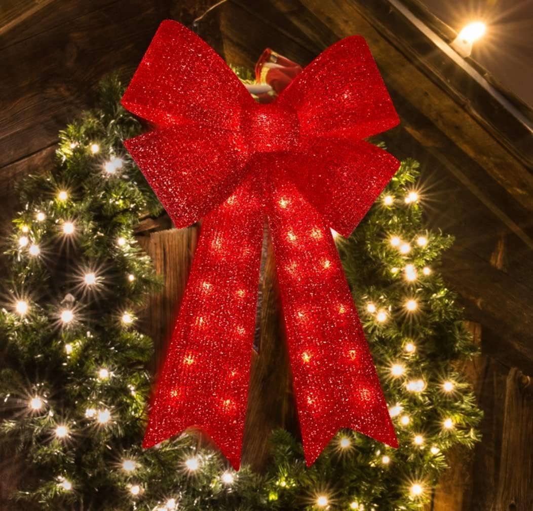 Amazon.com: LAMPHOME Christmas Glitter Red Bow，Lighted Large Christmas ...
