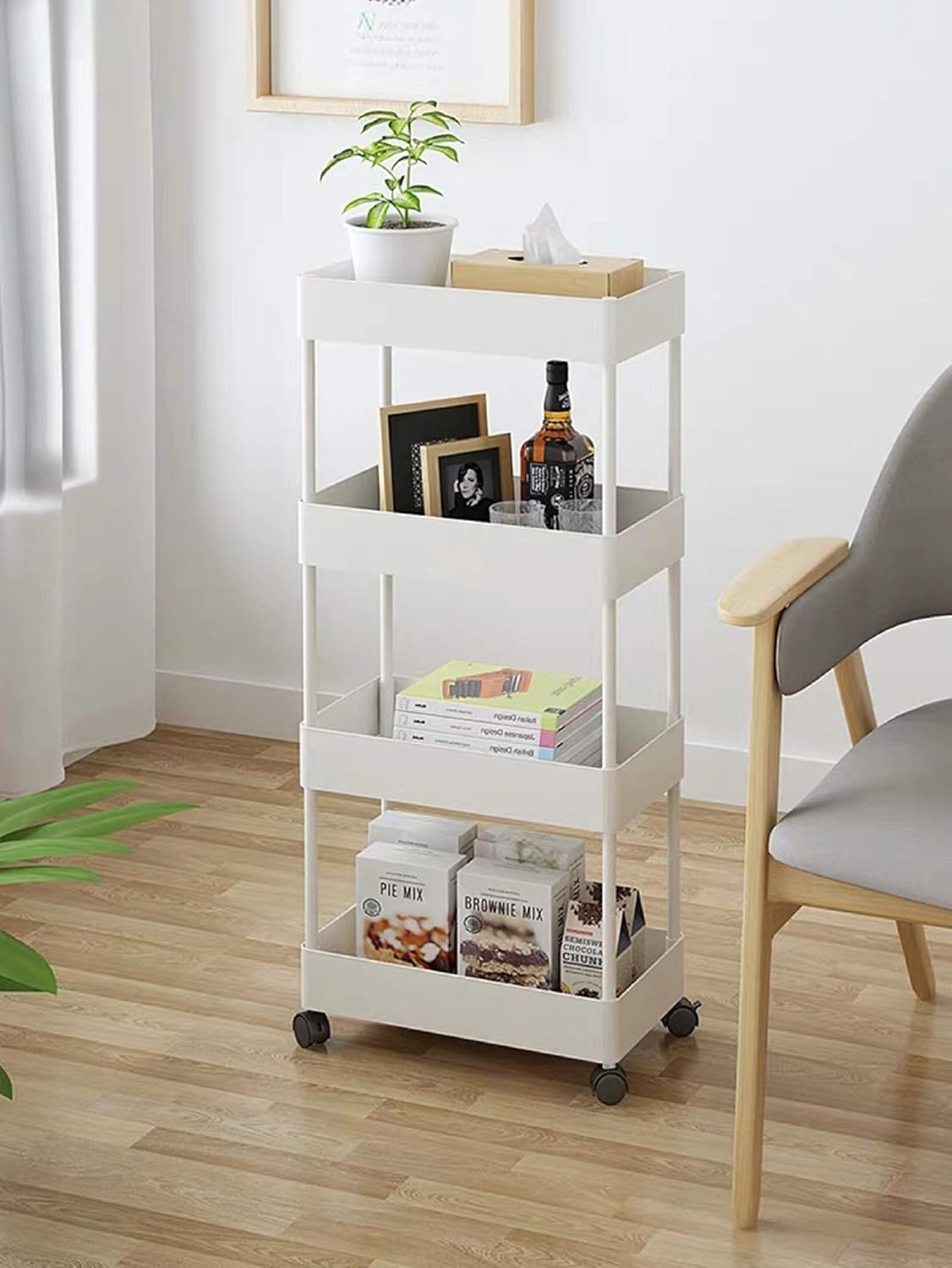JIIKOOAI 4-Tier Storage Trolley Organizer with Casters - Multi-purpose ...