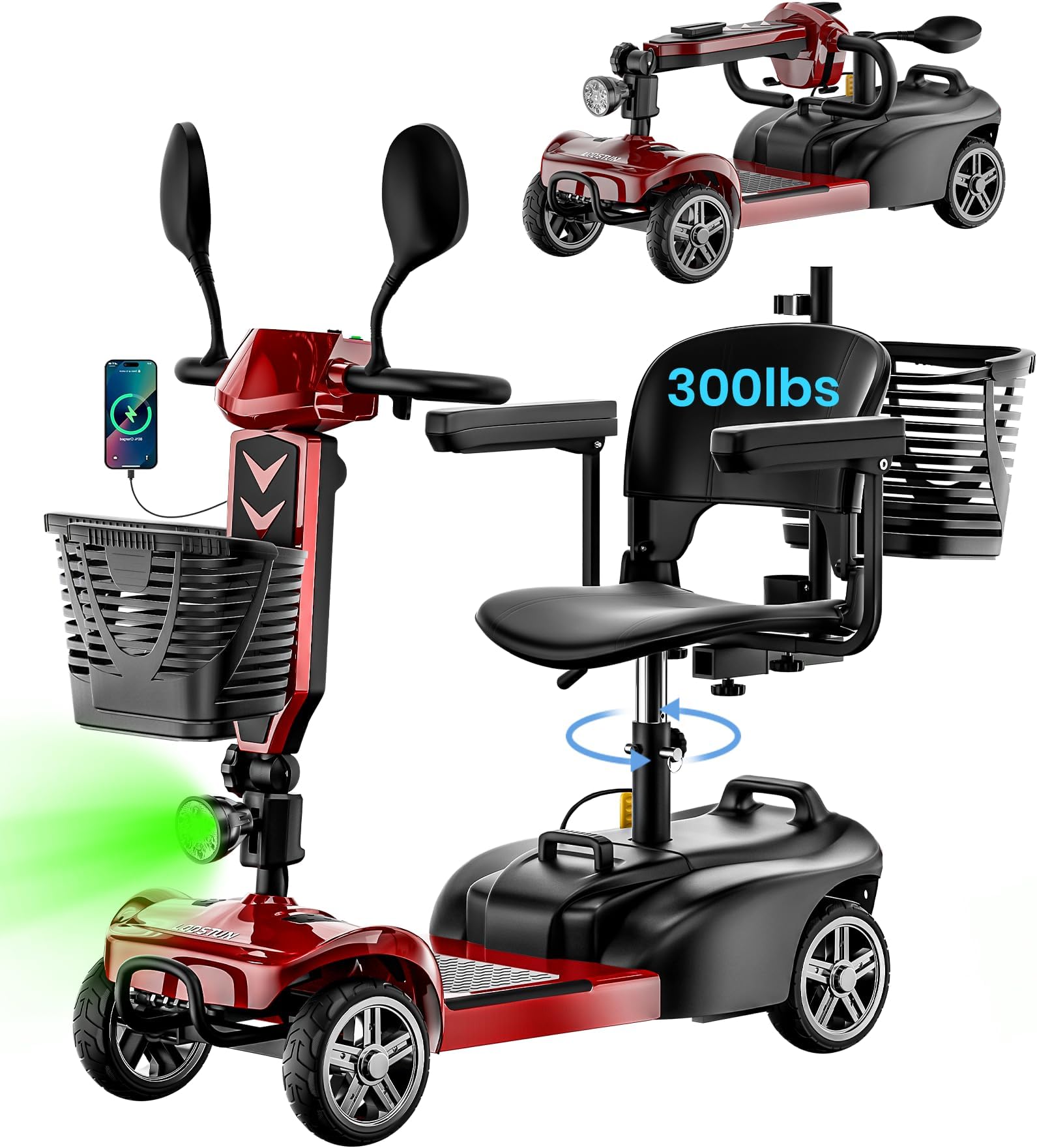 Amazon.com: LODSTUN 4-Wheel Mobility Scooter for Seniors & Adults ...