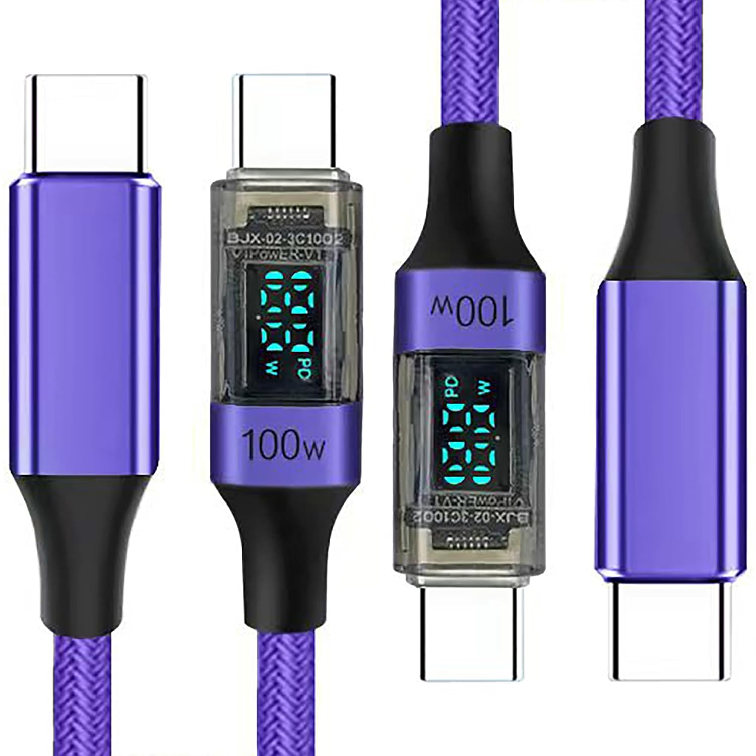 tunghey 2Pack USB C to USB C Transparent Charger Cable with LED Display ...