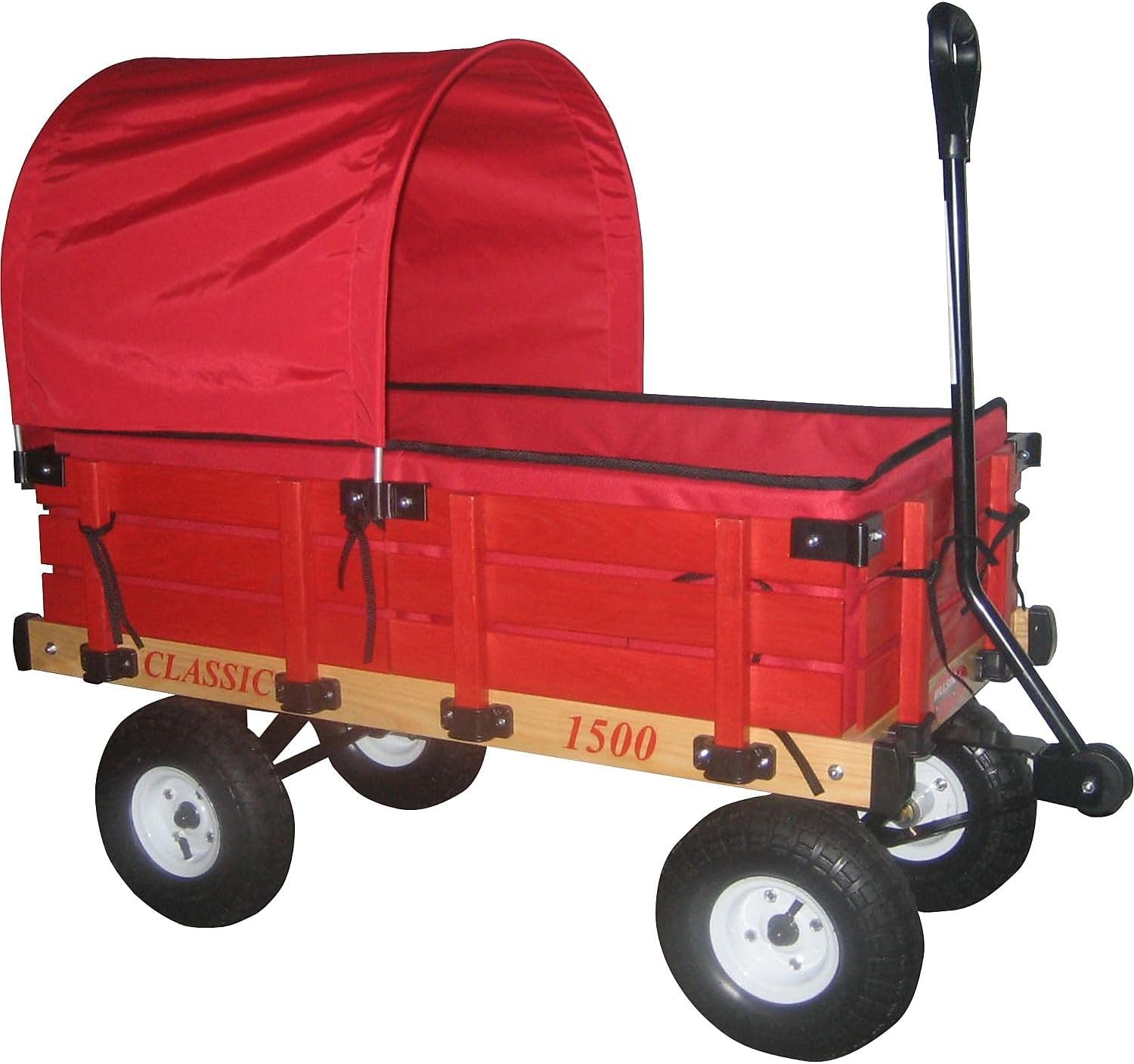 Millside Industries Classic Wooden Wagon with Half Canopy and Pad Set ...