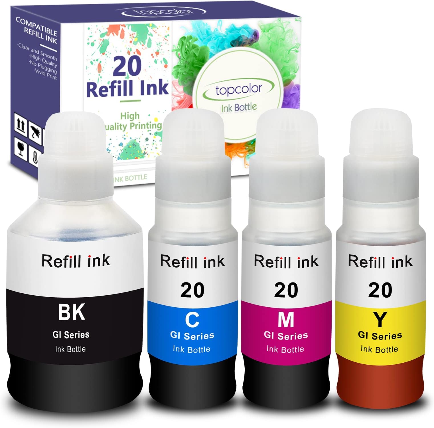 Topcolor Compatible Dye Ink Replacement for Canon GI-20 GI20 Ink ...