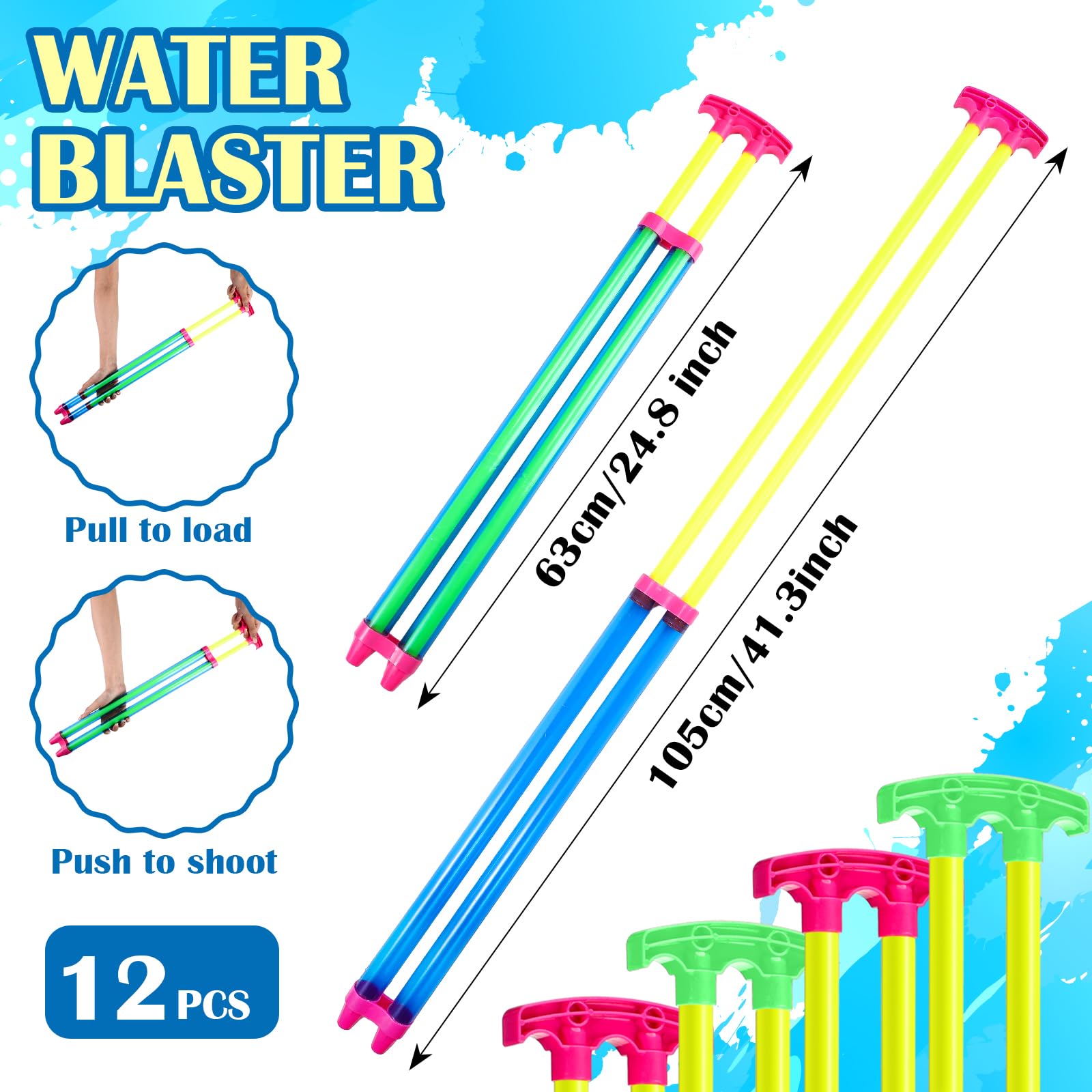 Libima 12 Pcs Crayon Water Gun 24.8 Inch Double Tube Water Squirter ...