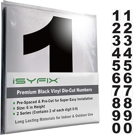 Amazon.com: Black Vinyl Numbers Stickers - 6 Inch Self Adhesive - 2 ...