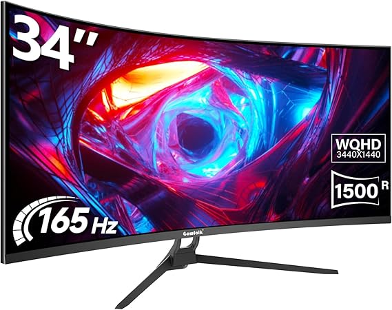 Gawfolk Monitor De Jogos Curvo Ultrawide De 34 Polegadas, Tela De Pc 1500R 165Hz Uwqhd 3440X1440 ...