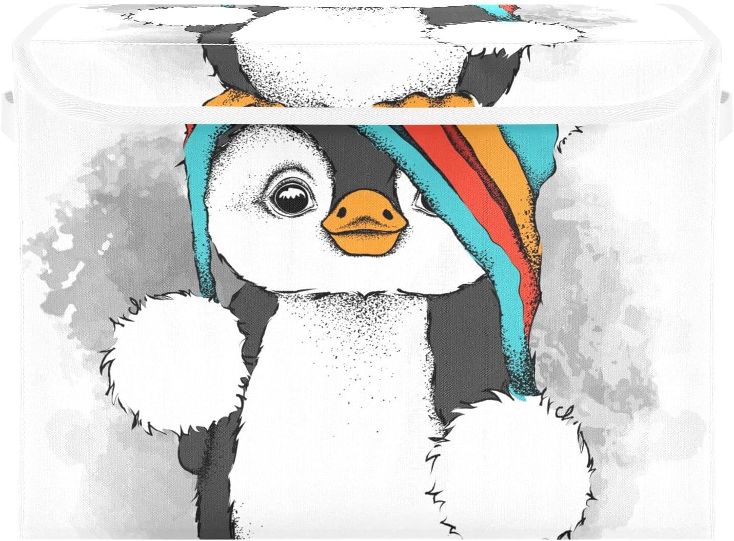 ISAOA Large Toy Basket with Lid Cartoon Penguin in A Hat Storage Bins ...