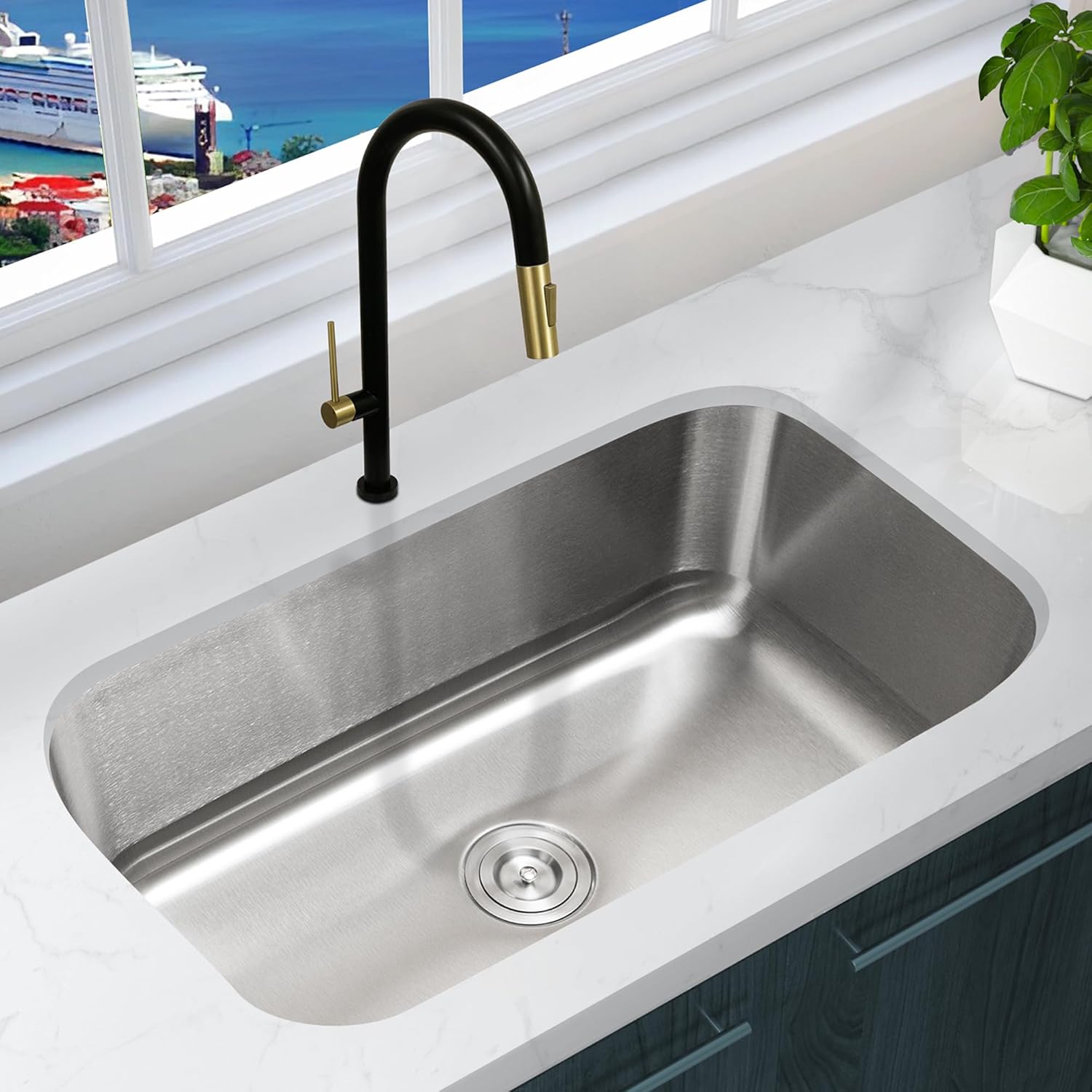 KABCO 30 Inch Stainless Steel Single Bowl Classic Kitchen Sink, Extra ...