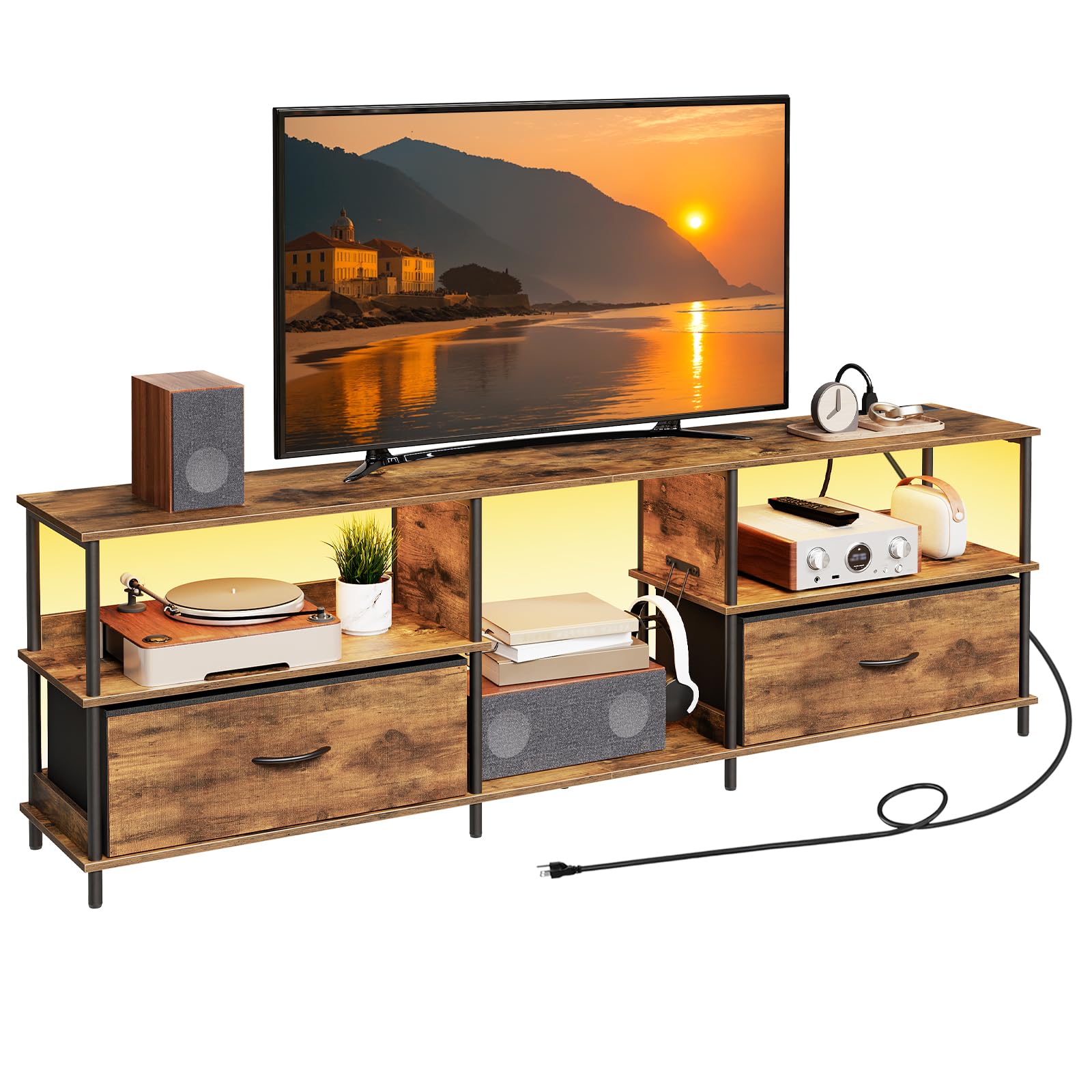 Amazon.com: MAHANCRIS LED TV Stand with Charging Station and 2 Fabric ...