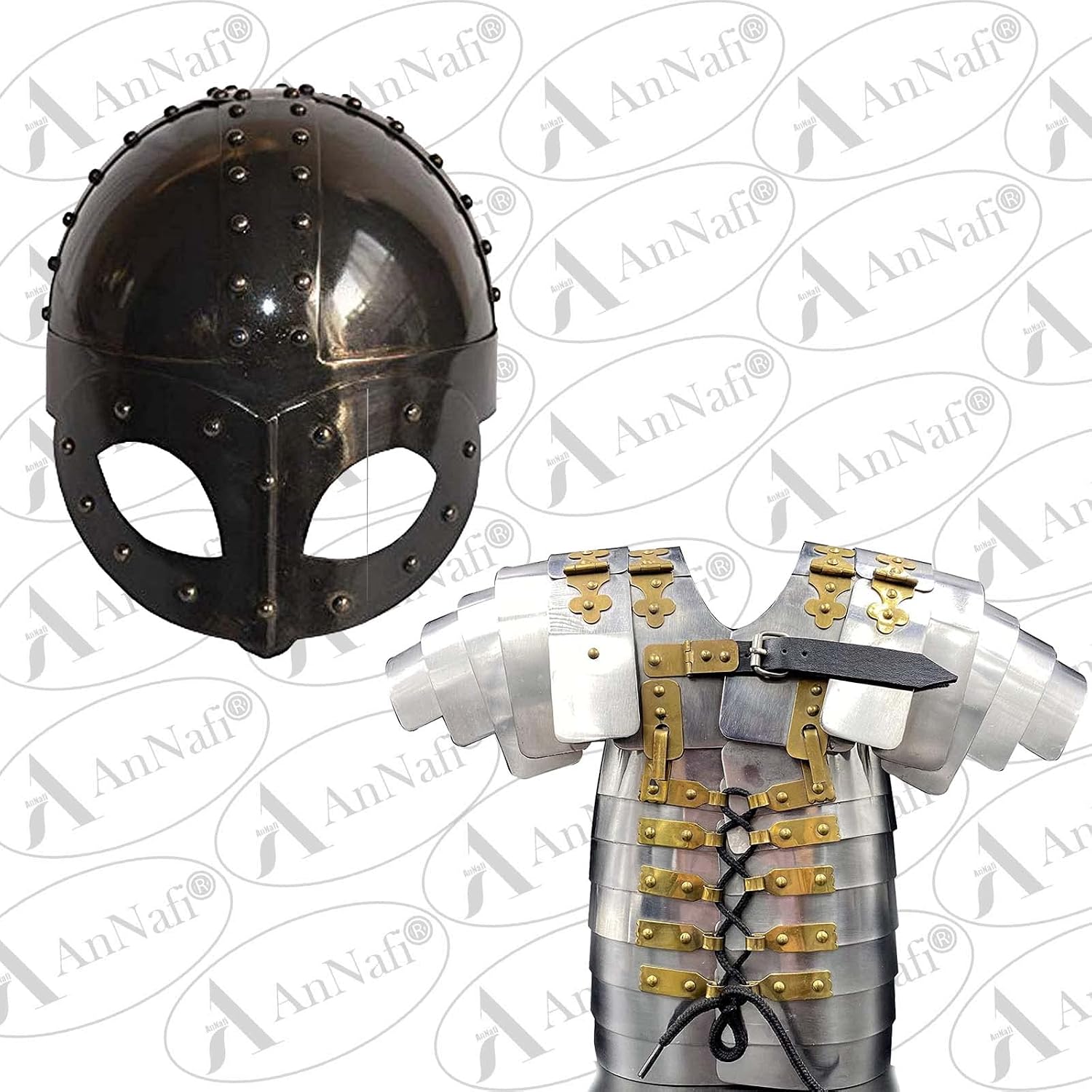 Amazon.com: AnNafi® Black Plated Antique Medieval Viking Mask Helmet ...