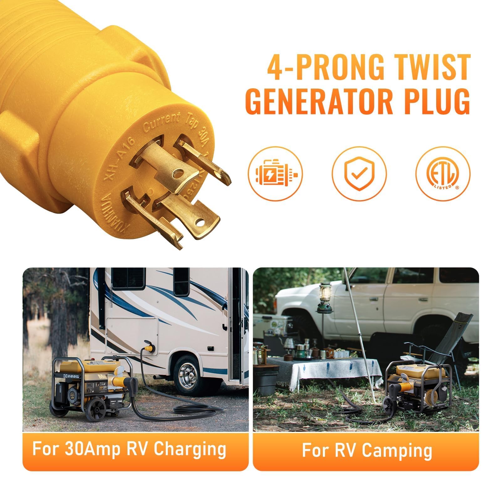 Snapklik.com : NEMA L14-30P To TT-30R 30 Amp RV Generator Adapter, 4 ...