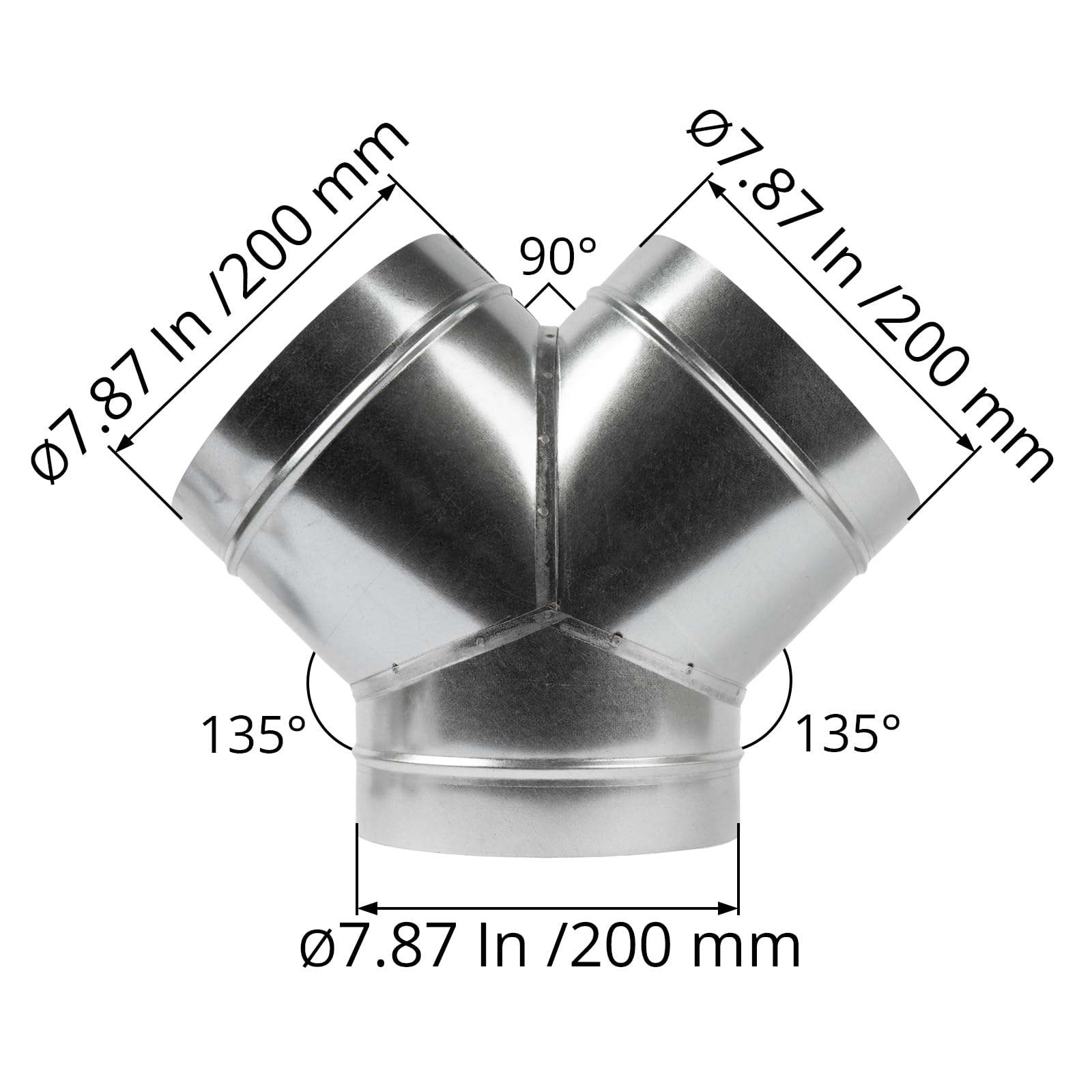 Snapklik.com : ECOPRO VENT 8" Inch 3 Way Metal Duct Splitter 60 Degree ...